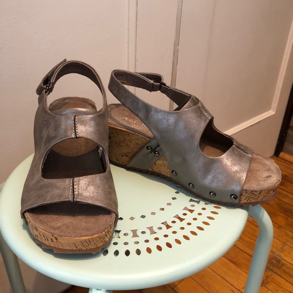 Antelope | Shoes | Antelope Wedge Sandal In Silver | Poshmark